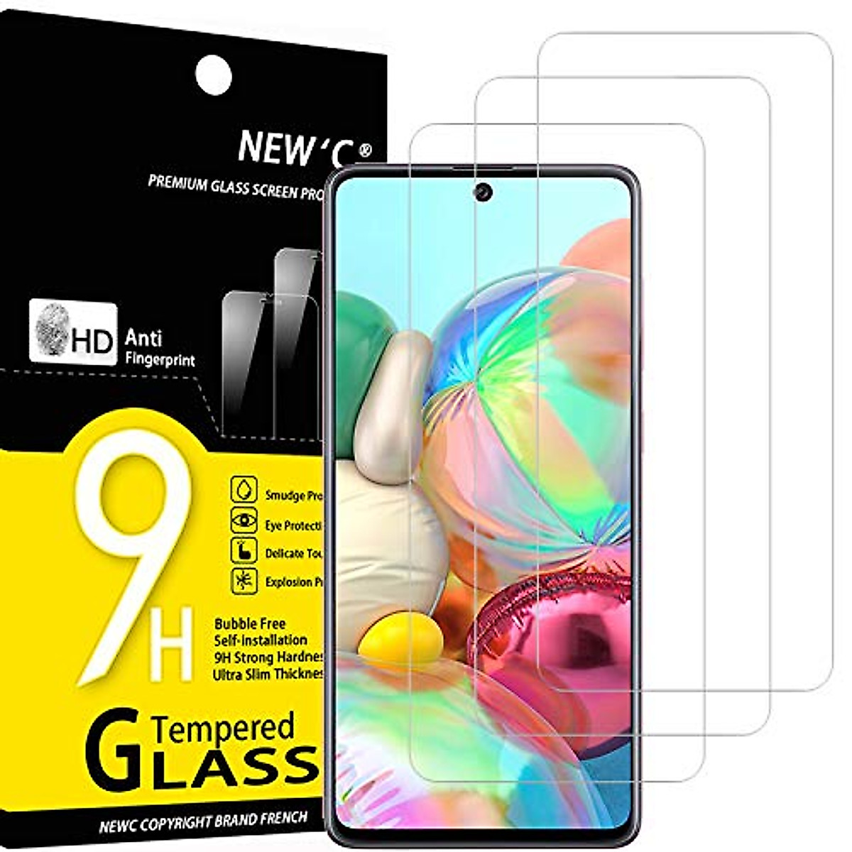 NEW'C [3 Pack] Designed for Samsung Galaxy A71, Note 10 Lite Screen Protector Tempered Glass, Case Friendly Ultra Resistant