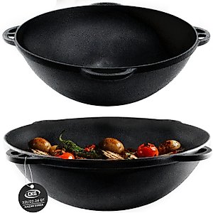 Kazan Uzbek Cast Iron Kazan for Plov Making Cookware Insulated Double Handle Pan Wide Mouth Cast Iron Dutch Oven, Outdoor Cooking Frying Pot, Lodge Cast Iron Skillet, 22 L