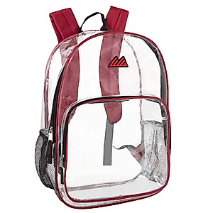 Summit Ridge Waterproof Clear Backpack with Water Bottle Holder Stadium Approved Heavy Duty Clear Backpack Quality See Through Bag (Red)