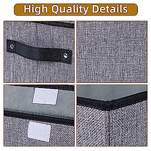 YheenLf Fabric Storage boxes,Storage Baskets for Shelves with Lids, Toy Chest Fabric Storage Bins with Handles, Decorative Linen Closet Organizers Boxes,Medium, Gray, 3-Pack