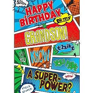 Prime Greetings Birthday Card For Grandson, Made in America, Eco-Friendly, Thick Card Stock with Premium Envelope 5in x 7.75in, Packaged in Protective Mailer (Superhero)