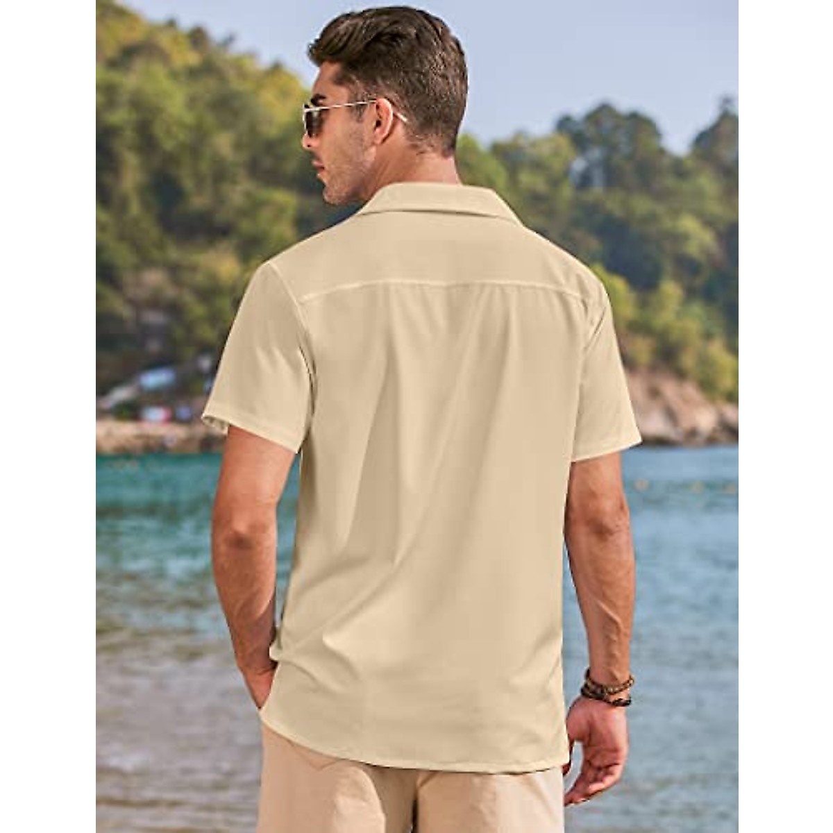 COOFANDY Men Casual Button Down Shirts Short Sleeve Camp Guayabera Shirts Resort Wear