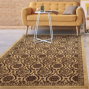 Antep Rugs Alfombras Non-Skid (Non-Slip) 8x10 Rubber Backing Floral Geometric Low Profile Pile Indoor Area Rugs (Brown, 7'10" x 10')