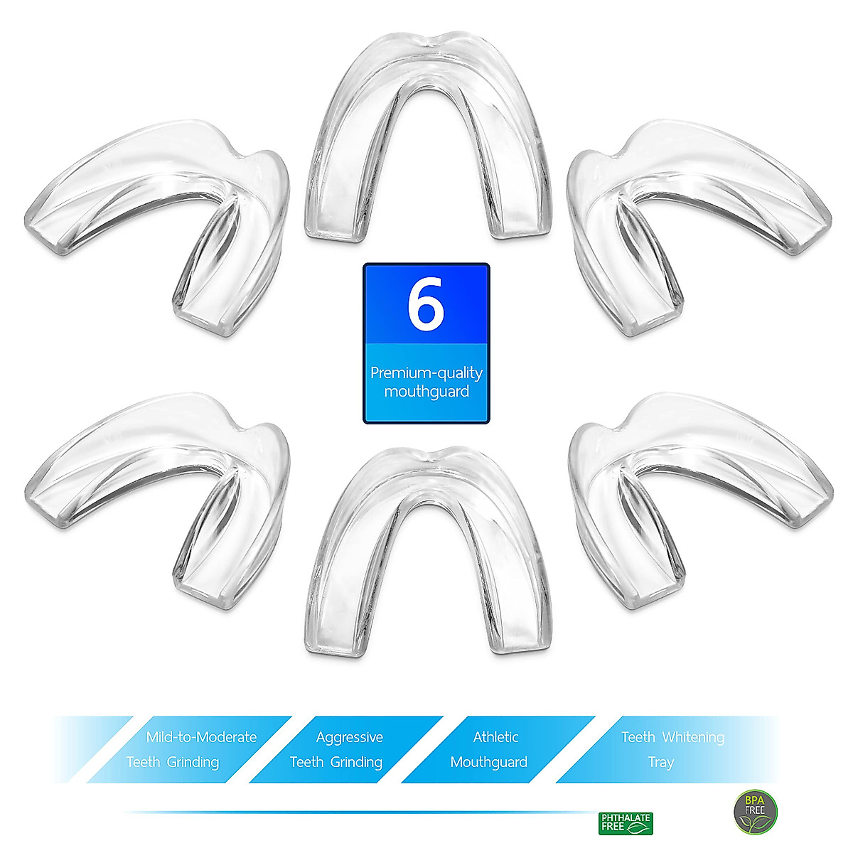 The ConfiDental - Pack of 6 Moldable Mouth Guard for Teeth Grinding Clenching Bruxism, Sport Athletic, Whitening Tray
