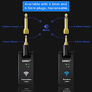 HOEREV 2.4GHz Wireless Transmitter Receiver for Electric Guitar with Rechargeable Lithium Battery