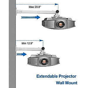 Joy Seeker Universal Wall or Ceiling Projector Mount, Extendable Low Profile Projector Bracket with Height Length Adjustable Arm, Full Motion Projector Holder/Hanger Fits Flat or Sloped Ceiling, White