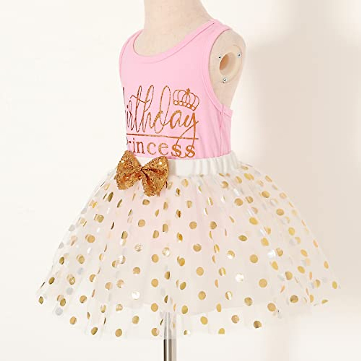 HAPPYMA Toddler Kids Baby Girls Birthday Outfits Princess Vest Sleeveless Tank Top + Dot Bubble Mesh Skirt 2Pcs Summer Set (Pink, 3-4 Years)