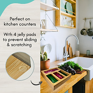 H&H Commerce LLC - Plastic Bag Organizer , Bamboo Sandwich Bag Organizer for Kitchen , Fits Major Brands - Trade Cardboard Boxes for a Neat Kitchen