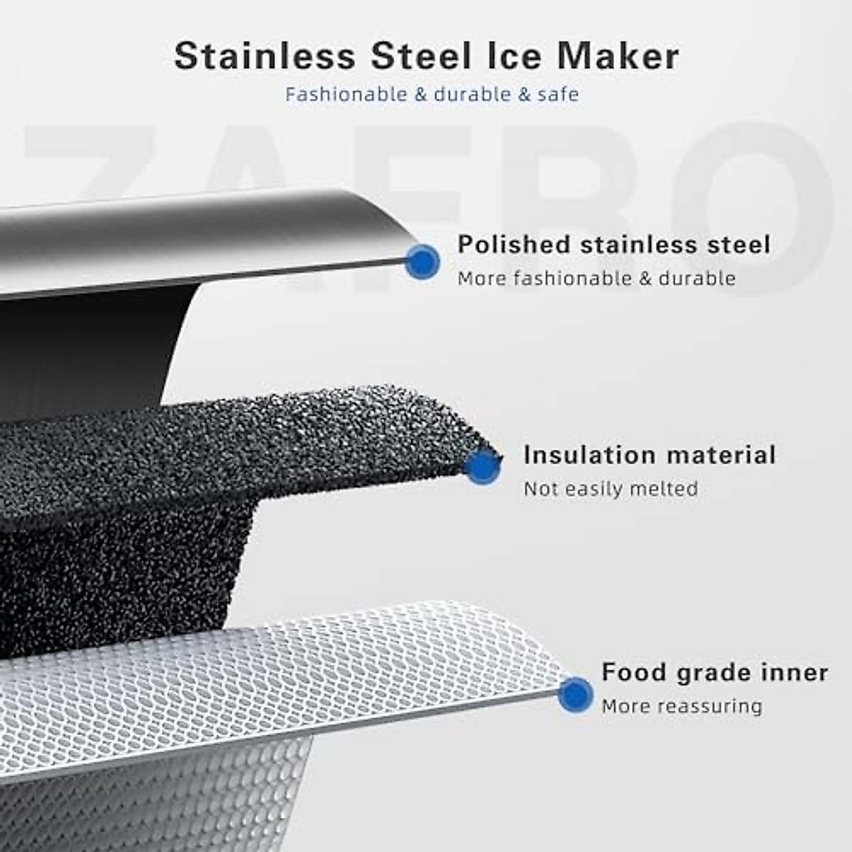 ZAFRO Nugget Ice Maker Countertop with Handle, Stainless Steel, 35Lbs/24Hrs,7 Mins Ice Making, Pellet Ice Maker with Ice Basket/Ice Scoop for Home/Bar/Party/Office