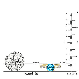 Dazzlingrock Collection 7MM Cushion Blue Topaz & Round White Diamond Swirl Crisscross Split Shank Engagement Ring for Women | 14K Yellow Gold, Size 7.5