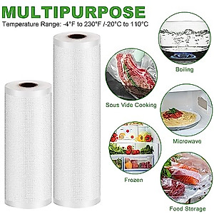 Patelai 6 Pack Clear Vacuum Sealer Bags 3 Rolls 11'' x 50'' and 3 Rolls 8'' x 50'' Sous Vide Meal Prep Vacuum Sealer Bags Rolls Puncture Prevention Commercial Grade Seal Bags for Food Cooking Storage