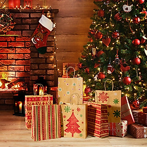 GSSUSA 30 Pack Christmas Gift Bags 7x8.6x3.3'' Paper Bags with Handles Bulk, Assorted Designs Christmas Craft Bags,Sturdy Xmas Party Favors Bags, Holiday, Goodie, Treat Bags, Retail Shopping bags