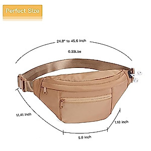 Telena Crossbody Fanny Pack for Women Men Fashion Waist Pack Belt Bag with 4-Zipper Pockets for Hiking Running Travel, Light Brown