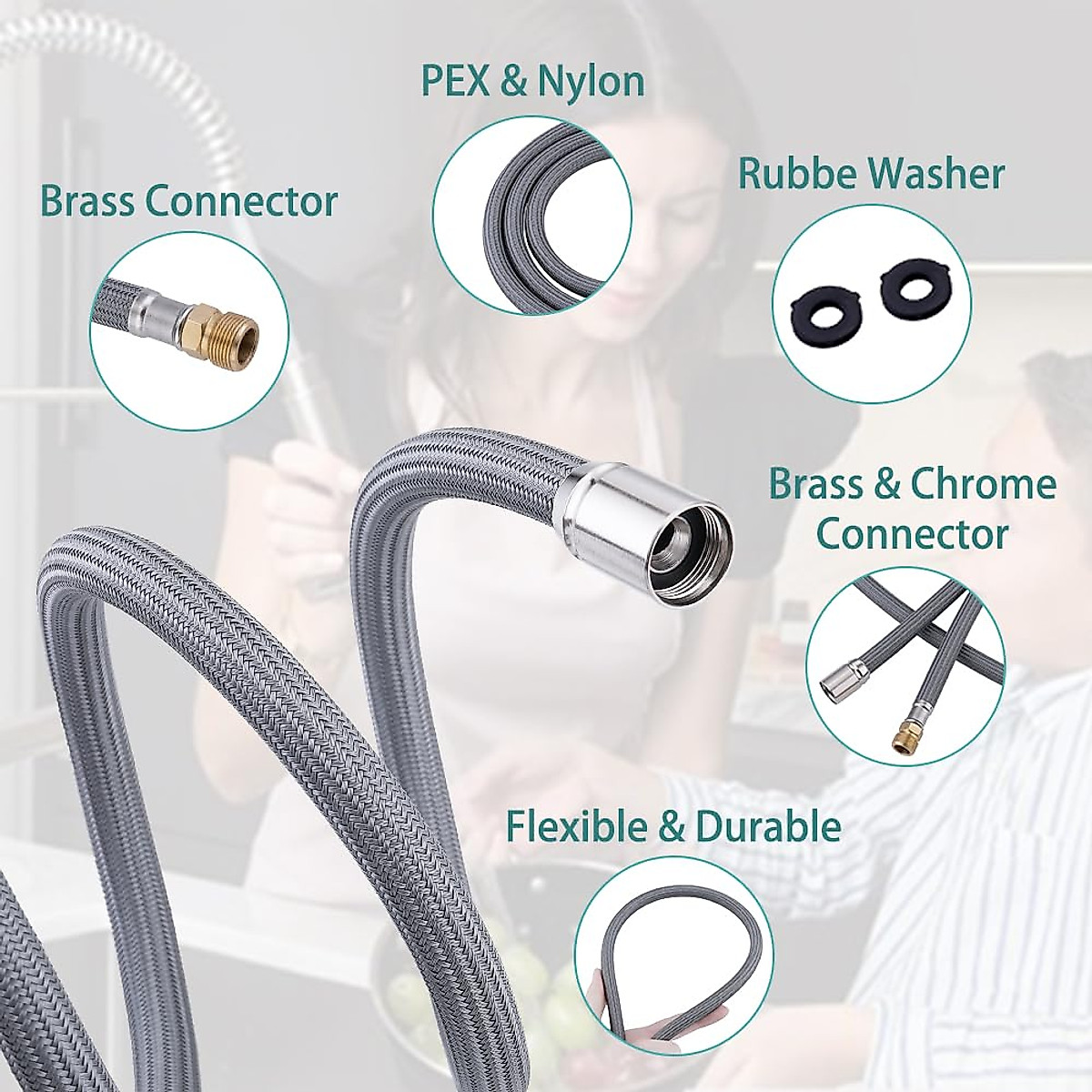 Kitchen Faucet Replacement Hose for American Standard M922367-007220A, Faucet-Supply-Lines, Kitchen Sink Hose Replacement - 59” Hose for Sink Faucet (Faucet Hose)