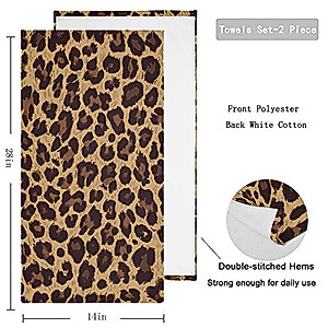 Naanle Set of 2 Animal Leopard Print Soft Fluffy Guest Hand Towels, Multipurpose for Bathroom, Hotel, Gym and Spa (14" x 28")