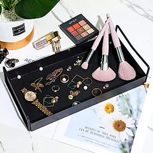 FATMOON Black Decorative Coffee Table Tray, Wrought Iron Metal Serving Tray with Handles, Towel Racks Kitchen Countertop Storage Shelf 13“ x 6.5“