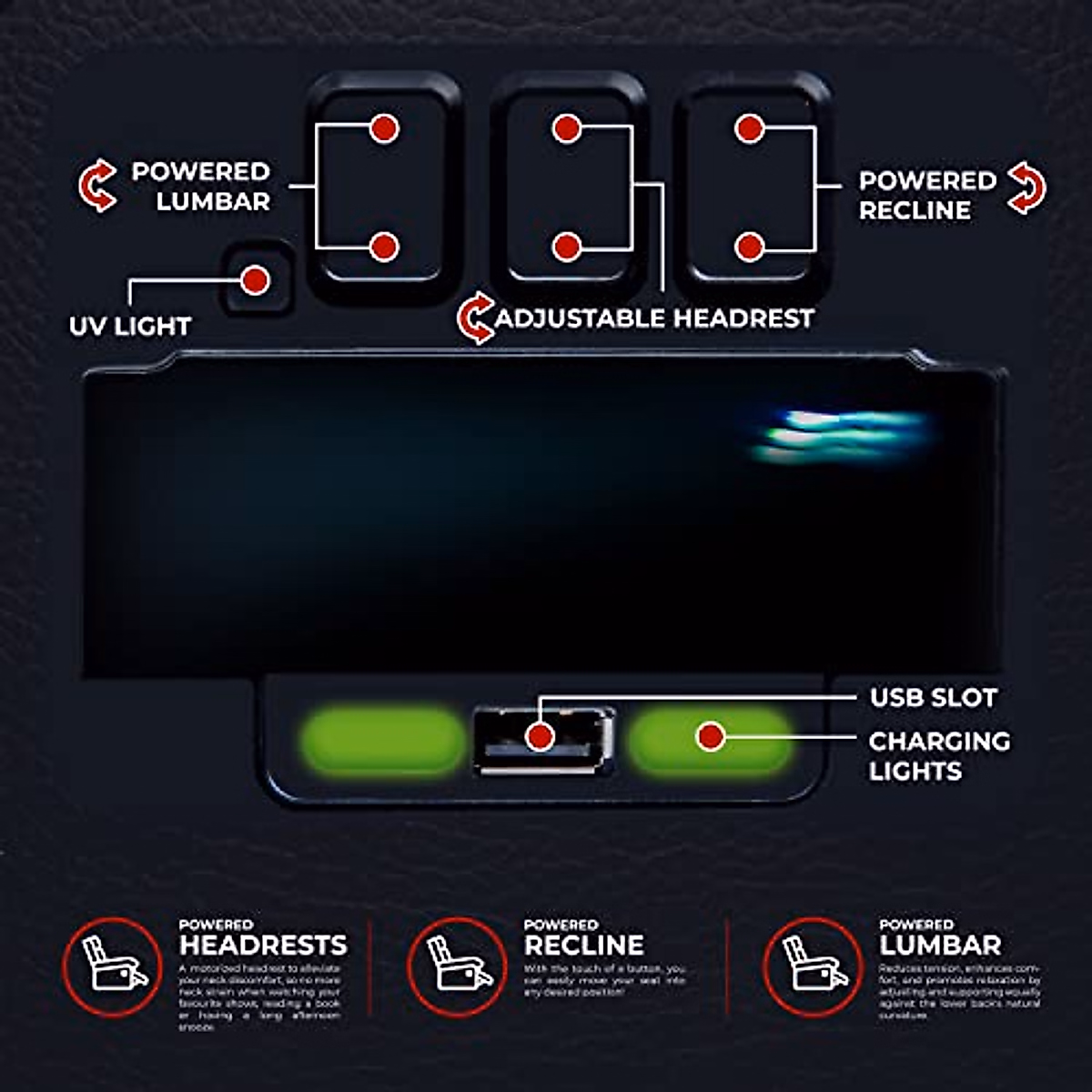 HIGH LIFE USA MR2003 Triple Motor Power Recliner with Powered Headrest, Powered Lumbar, Top Grain Original Leather Recliner, Wireless Charging, Cooled Cup Holders, Theater Seating (Brown)