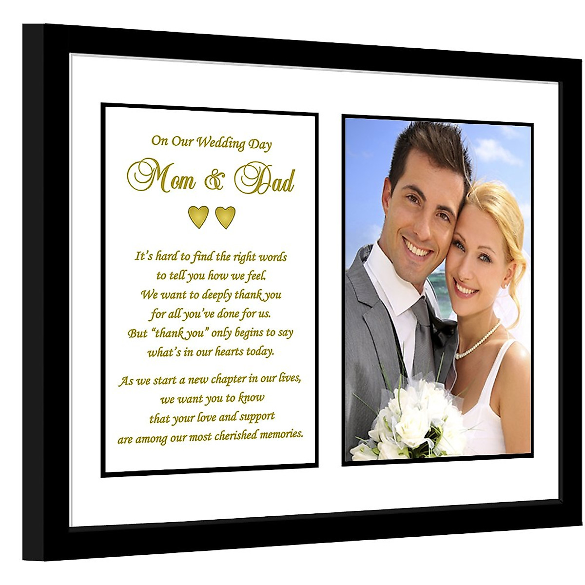Parent Thank You Wedding Gift, Sweet Poem From Bride and Groom to Mom and Dad in 8x10 Inch Frame, Add 4x6 Inch Photo