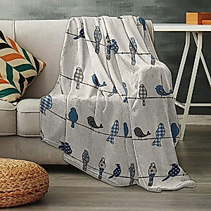 Throw Blanket- Vintage Buffalo Plaid Flowers Birds Soft Warm Plush Fleece Bed Throw,50x60In Flannel Blankets Wild Animals Black Line Bedding Throws for Women/Men Bedroom Living Room Cotton Linen