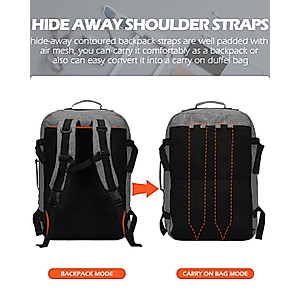 Hynes Eagle Carry on Backpack 38L Large Travel Backpack for Women Flight Approved Weekender Bag Laptop Backpack Men 15 inches Orange Grey with Black Grey