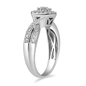 Jewelili Sterling Silver 1/2 Cttw Natural White Round Diamond Bridal Engagement Ring, Size 6