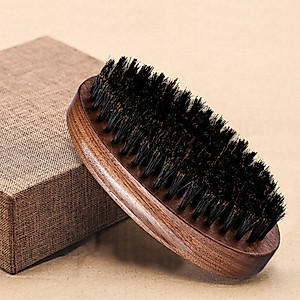 Hannana Boar Bristle Beard Brush for Men, Walnut Style Handle, Beard Straightener Brush, Gift for Men, Black and Brown, Small (Pack of 1)