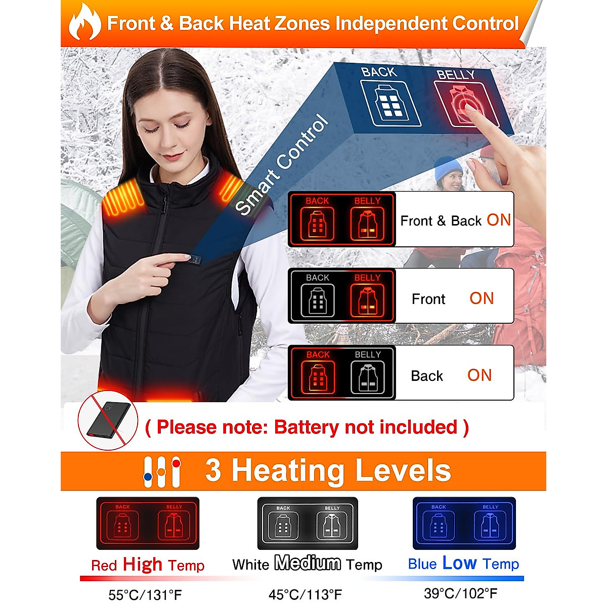 MBVOICO Heated Vest for Women Men - Electric Warming Vest with 11 Heat Zones Unisex Heating Clothing (Medium)
