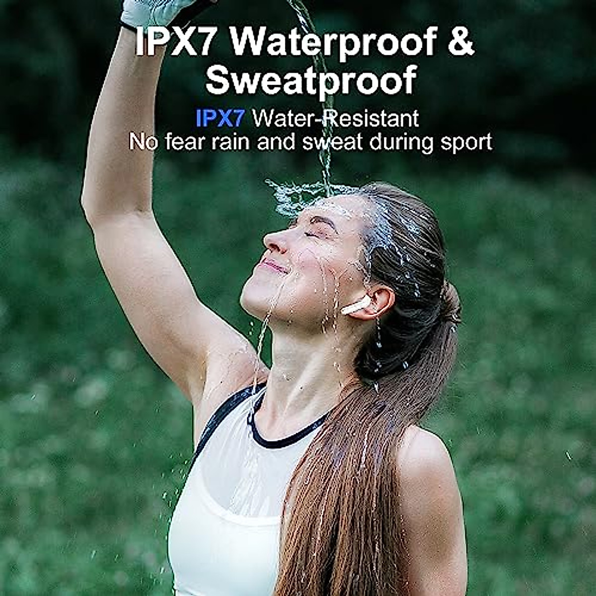 Aptkdoe Wireless Earbuds, Bluetooth 5.3 Headphones with Hi-Fi Stereo Clear Call Mic, 30 Hrs Playtime Bluetooth Earbuds Touch Control with LED Display, IPX7 Waterproof Earphones for iOS Android White