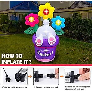BLOWOUT FUN 6ft Inflatable Easter Rabbit into Flower Basket Decoration LED Blow Up Lighted Decor Indoor Outdoor Holiday Art Decor Clearance
