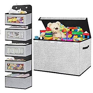 homyfort Toy Storage Box Chest Bins with Lids and Over The Door Organizer Bundle (White)