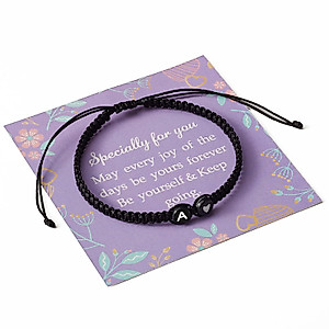 Raysunfook A to Z Braided Letter Bracelets 26 Initial Bracelets for Women Adjustable Black Rope Bracelet BFF Birthday Gifts Graduation Gift for Friends Sister Daughter Mother Friendship Jewelry