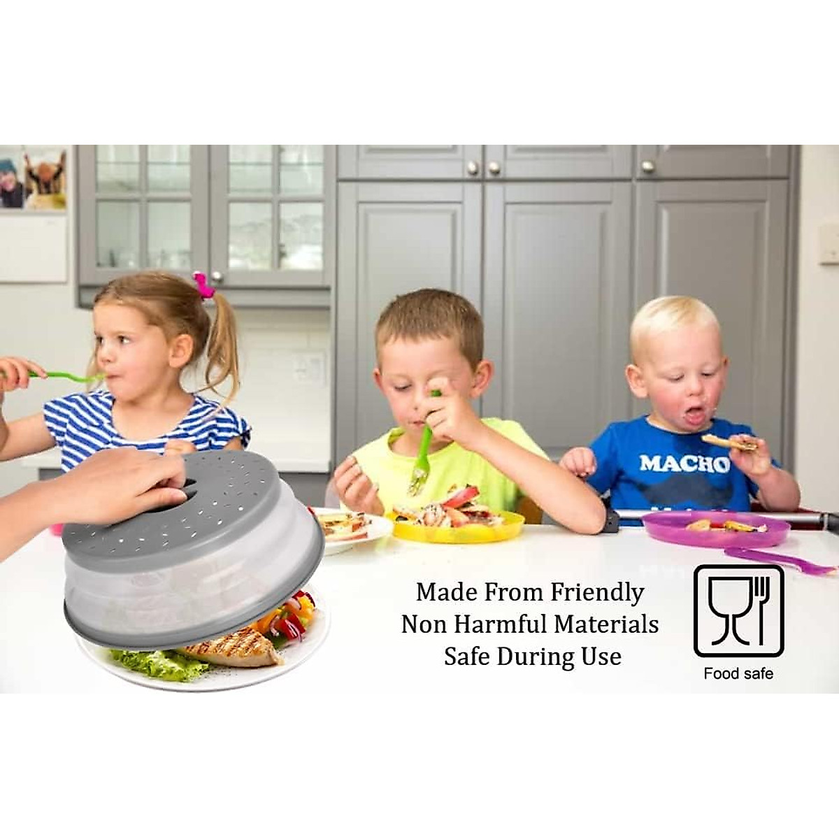 Microwave Splatter Cover Collapsible Microwave Cover for Food, Colander Basket for Fruit and Vegetable, 10.5inch Grey