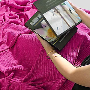 PiccoCasa 100% Cotton Knit Throw Blanket,Solid Lightweight Decorative Throws and Blankets,Soft Knitted Throw Blanket for Sofa Couch, Fuchsia 50" x 60"