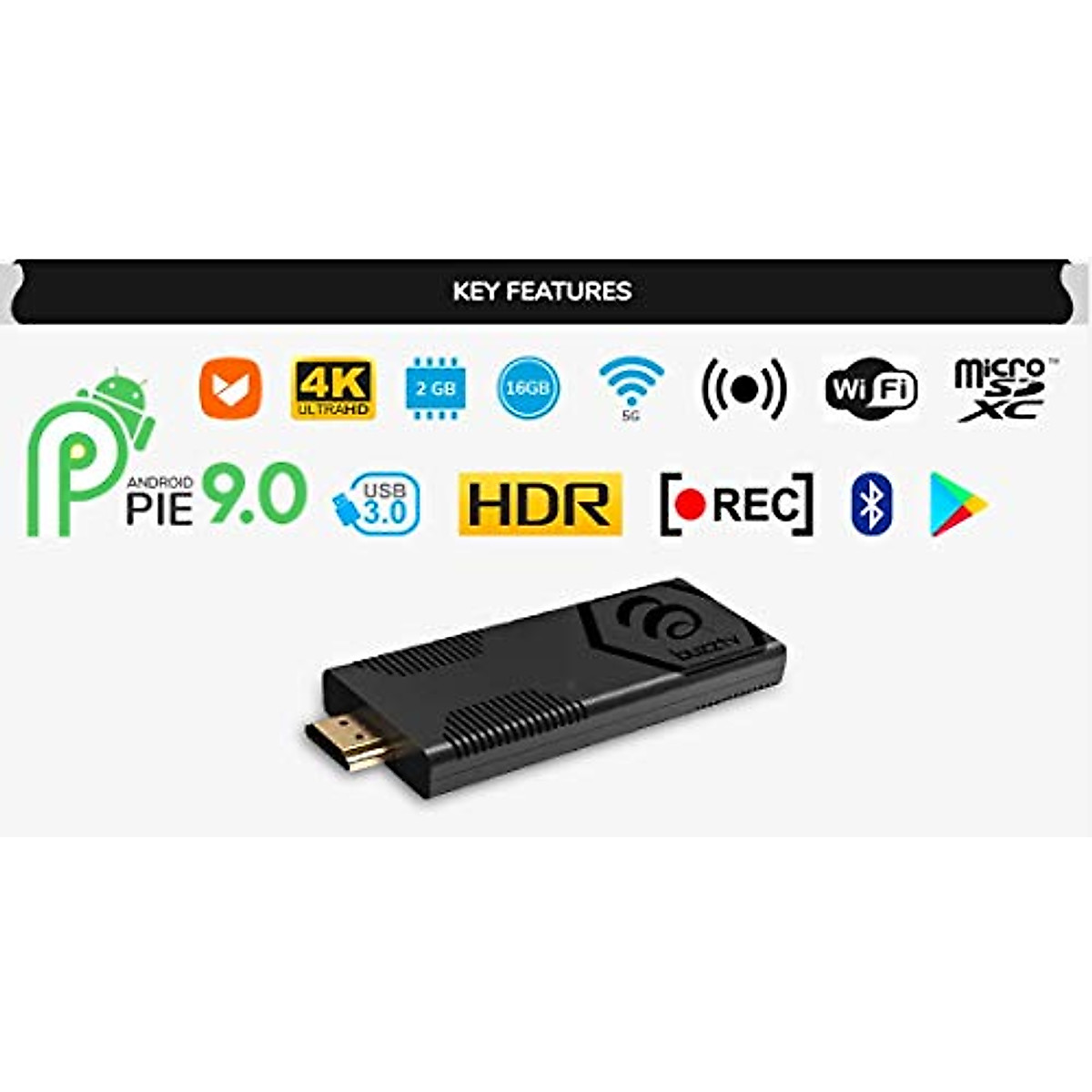 BuzzTV Vidstick ST4000 Android Stick 4K Ultra HD Android 9.0 InternetTV 2GB RAM 16GB HDMI