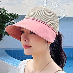 Women's Large Brim Sunscreen Hat for Beach Outing in Summer, Hats for Women UPF 50+ UV Sun Protective Beach Visor Hat (Khaki)