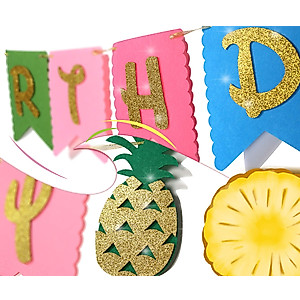 Hawaiian Party Decoration |Luau Party Supplies| Hawaiian Tropical Banner, Flamingo Garland for Pool Party Supplies,Tropical Party Decoration(set of 2),Birthday Banner for Beach Moana Party decorations