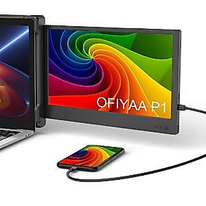 BQAA 12'' Portable Monitor for Laptop Screen Extender, FHD IPS Laptop Screen Extender with HDMI/Type-C/USB-A Plug and Play Laptop Monitor, Compatible with Windows, Mac, Linux, Switch, Android P1