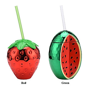PRTECY Kawaii Fruit Straw Cups, Strawberry Cups Watermelon Tumbler with Lid Portable Cute Water Bottle Mug for Gift Home Office School (720 ML/24 OZ)
