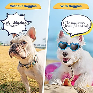 APOSU Dog Sunglasses Small Breed Goggles UV Protection with Adjustable Strap Doggy Heart Shape Anti-Fog Sunglasses Eye Wear Protection for Puppy Sun Glasses Doggie Windproof Glasses (Blue)