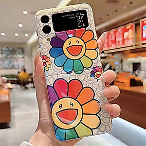 AiKeDuo for Samsung Galaxy Z Flip 3 5G Case Protection Hard Bumper Folding Cover Soft Blu-ray Cute Cartoon Flower Smiley Phone Case Girl Ladies Z Flip 3 Case