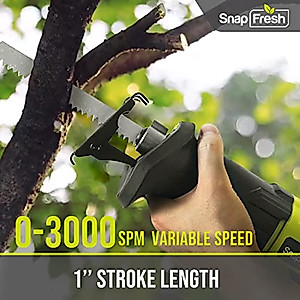 Cordless Reciprocating Saw - SnapFresh 20V Reciprocating Saw for Wood Metal Plastic Cutting, 1-inch Stroke Length, 3000 SPM Cordless Electric Saw w/ 2.0 Ah Battery, 1h Fast Charger, 5 Saw Blades