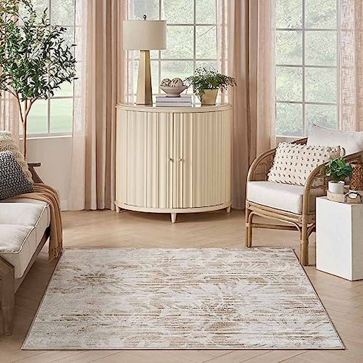 Inspire Me! Home Décor Iliana Modern Ivory Grey with Gold Accents 5'3" x 7'3" Area Rug, EasyCleaning, Non Shedding, Bed Room, Living Room, Dining Room, Kitchen (5x7)