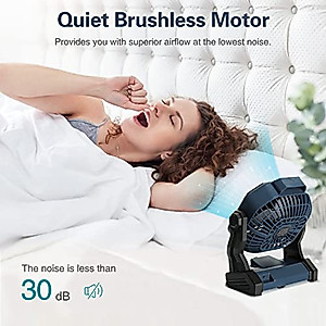 SISMEL Camping Fan Rechargeable, 10400mAh Battery Operated Fan, Ultra Quiet Fan, USB Battery Powered Tent Fan with LED Light and Hook, Stepless Speed, Ldeal for Camp Tents Emergency BBQ