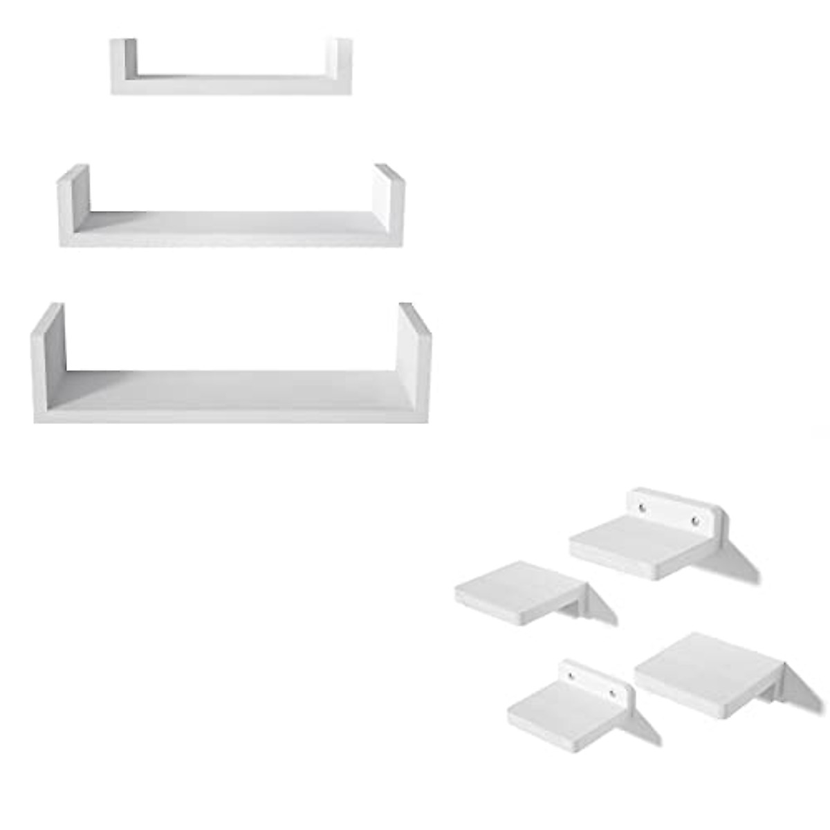 SRIWATANA U-Shape Shelves Wall Mounted Set of 3 and Small Floating Shelves Set of 4
