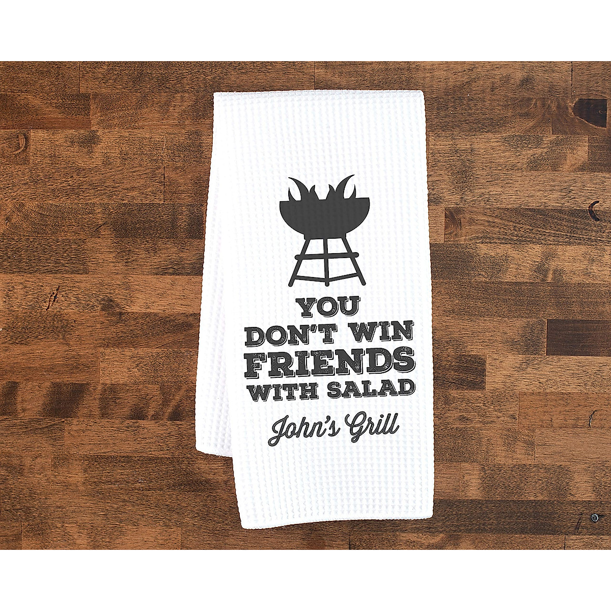 Personalized You Don't Win Friends With Salad Kitchen Towel | Custom Waffle Weave Dish Towel | Personalized Kitchen Towel | Men Grilling Gift | Personalized Dish Towel | Barbecue Gift | Men's Gift