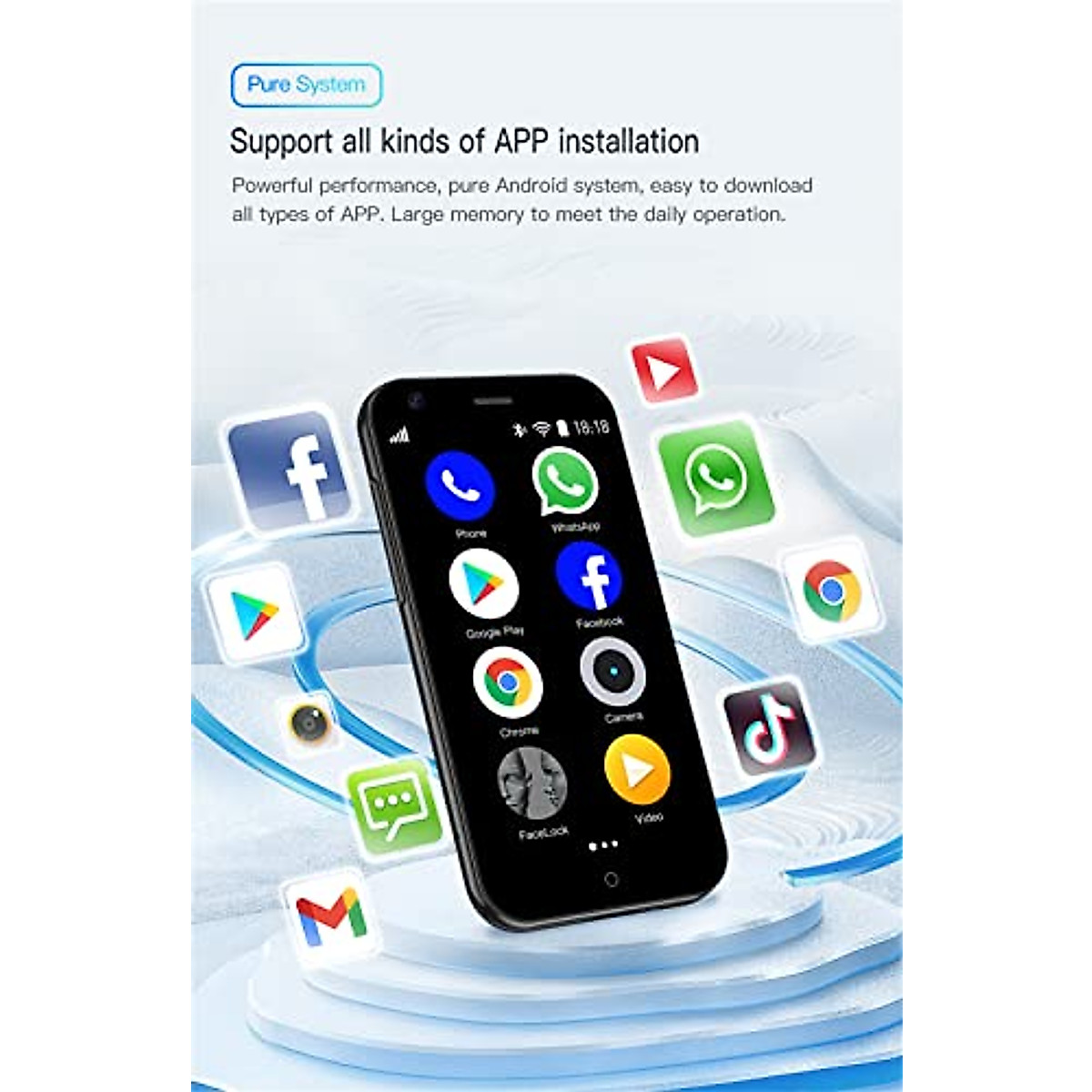 SOYES D18 Mini Phone Small Smartphone 3G Students Mobile Phones 1GB RAM 8GB ROM Android 6.0 Tiny Cellphone for Children (Sky Blue)