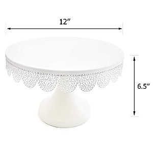 LUCYCAZ 12-inch White Cake Stand, No Need to Install Single Layer Round Metal Cupcake Holder Stand, Wedding Birthday Party Dessert Holder Pedestal/Display/Plate