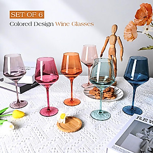 LUXULISH Colored Wine Glasses Set of 6, Long Stem Hand Blown Premium Crystal Red White Wine Glass, Great Gift Set for Wife & Mom, Wedding, Anniversary, Christmas, Birthday - 18Oz