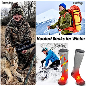 Rabbitroom Heated Socks for Men Women Rechargeable Electric Socks Battery Powered 3 Heat Settings Thermal Foot Warmer Perfect for Skiing Hunting Hiking Motorcycling (Gray, L)
