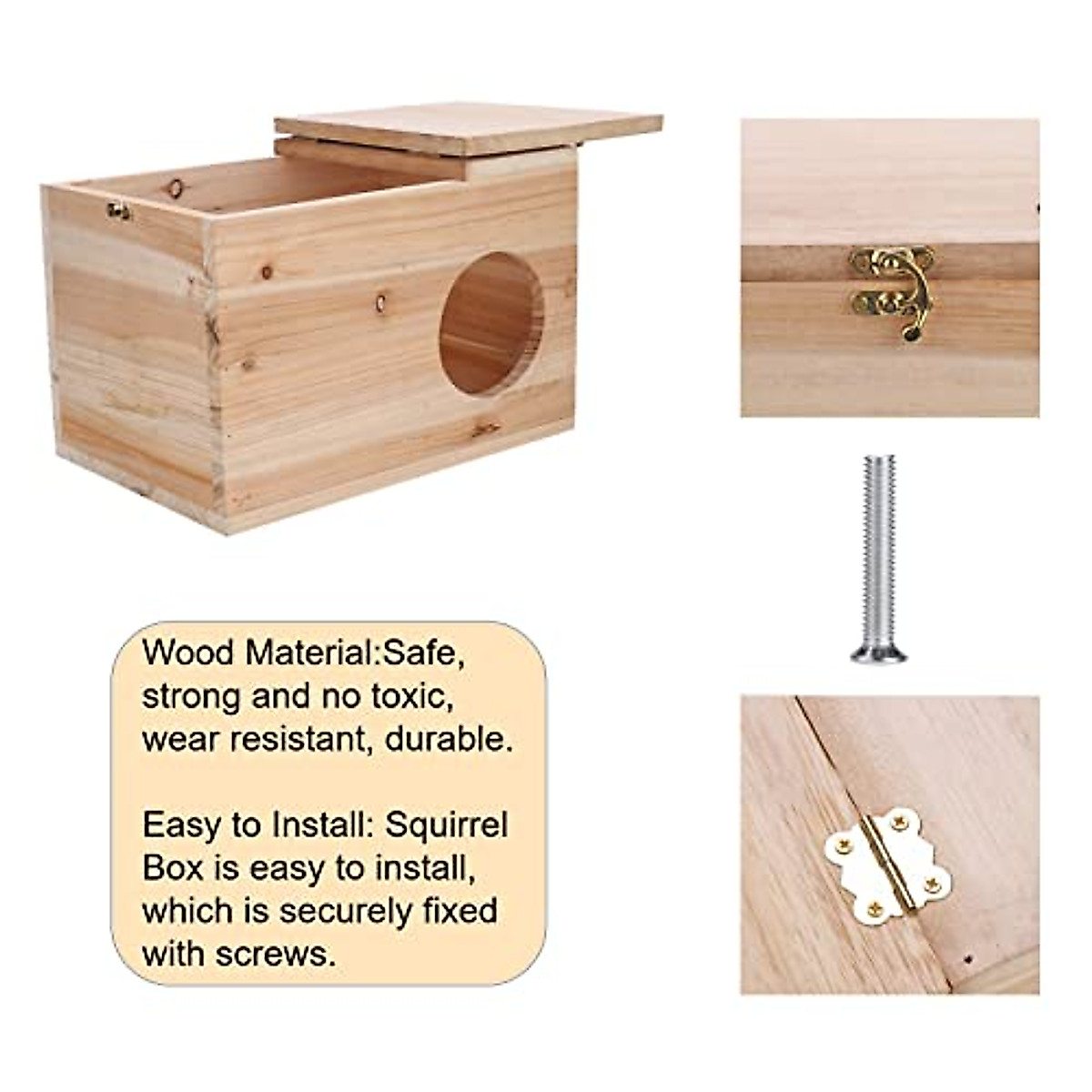SALUTUYA Wood Nesting House, Squirrel Nesting Box Squirrel House Wear Resistant Mating Breeding Box Nesting for Chinchilla Squirrel Hamster